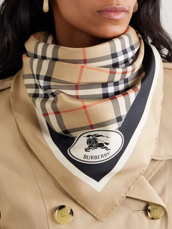Burberry Checked Silk-twill Scarf - Sand