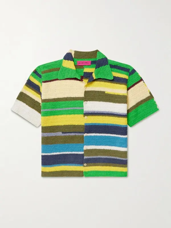 THE ELDER STATESMAN Striped Crocheted Organic Cotton Shirt