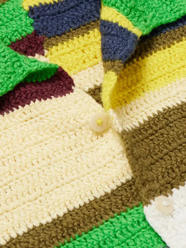 THE ELDER STATESMAN Striped Crocheted Organic Cotton Shirt
