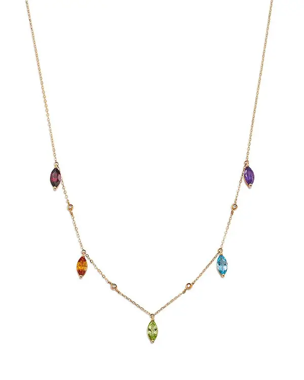 Bloomingdale'S 14k Yellow Multi-drop Necklace With Semi-precious Stones And Diamonds - Gold