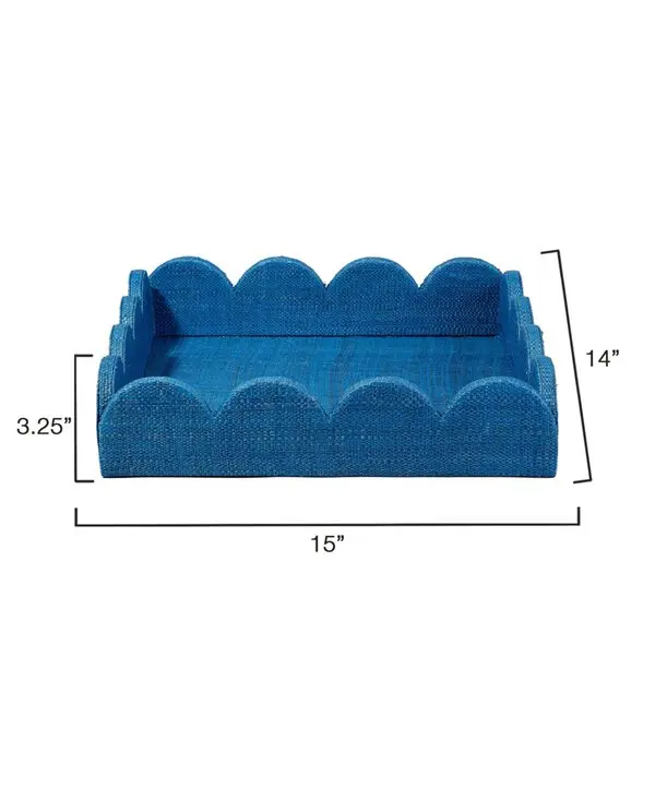 JAMIE YOUNG CO. Wonderland Scalloped Small Decorative Raffia Tray - Indigo