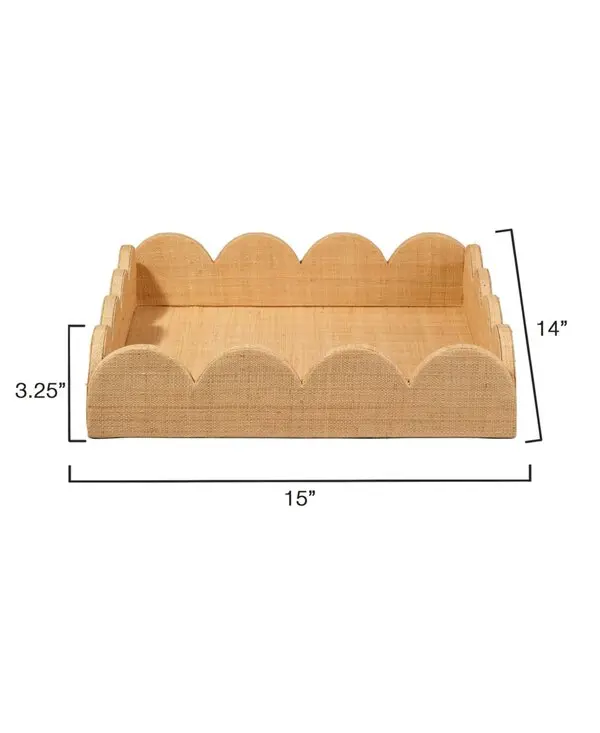 JAMIE YOUNG CO. Wonderland Scalloped Small Decorative Raffia Tray