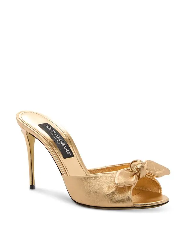 Dolce & Gabbana Metallic Leather Bow High Heel Sandals