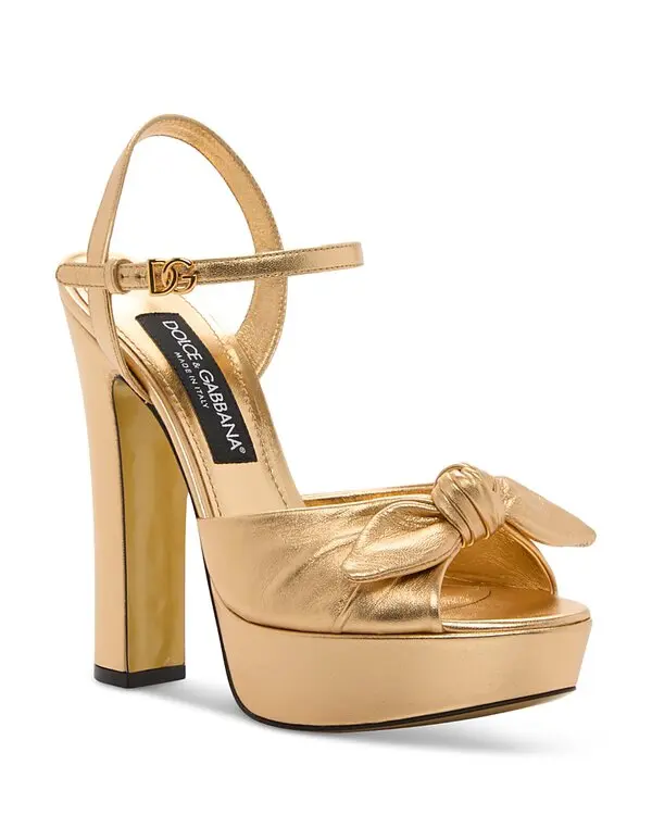 Dolce & Gabbana Metallic Knot Platform Sandals - Gold