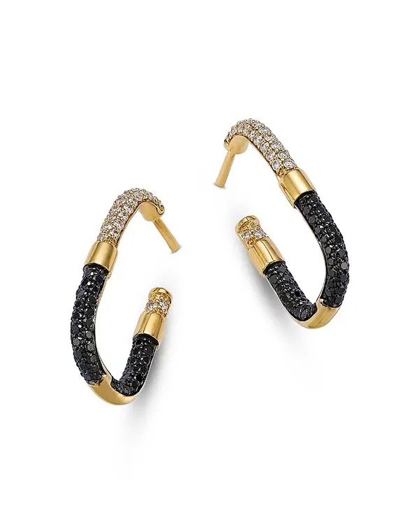 Bloomingdale'S Geometric Hoop Earrings In 14k Yellow With Black & White Diamonds - Gold