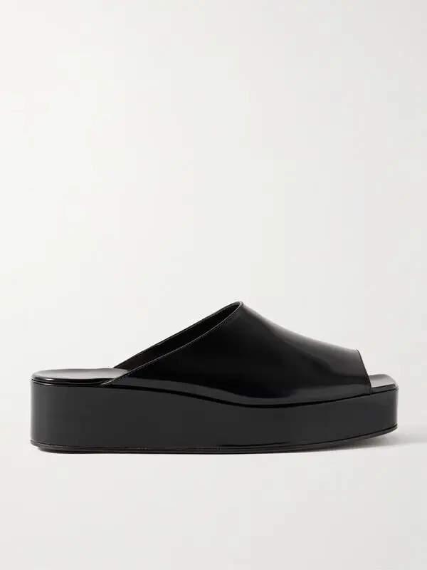 THE ROW Emi Flatform Glossed-leather Platform Slides