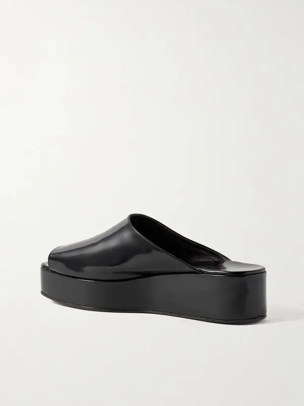 THE ROW Emi Flatform Glossed-leather Platform Slides