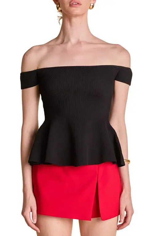 Endless Rose Off-the-shoulder Peplum Knit Top - Black