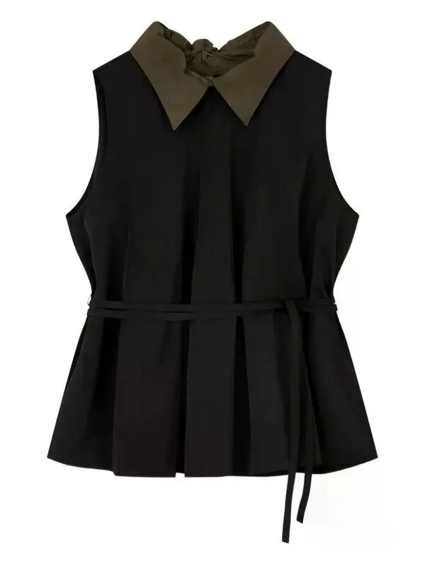 STUDIO TOMBOY Plissé Peplum Sleeveless Top - Black