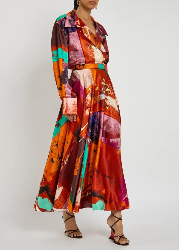 ROKSANDA Printed Satin Midi Skirt - Multi Print