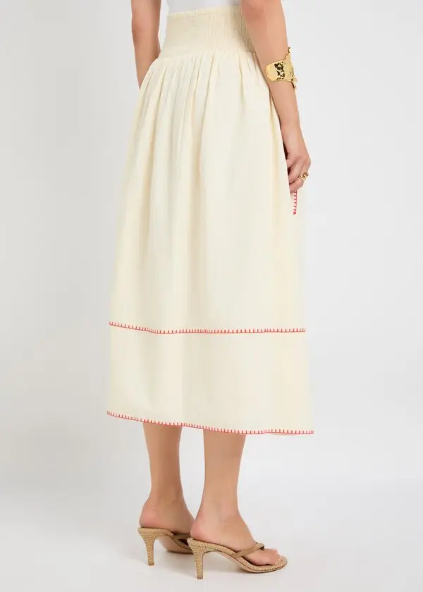 NEVER FULLY DRESSED Pollenca Embroidered Cotton Midi Skirt