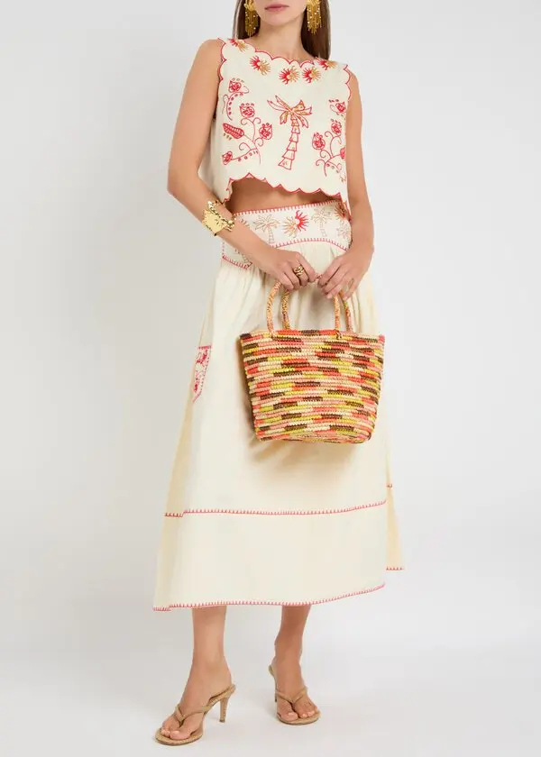 NEVER FULLY DRESSED Pollenca Embroidered Cotton Midi Skirt