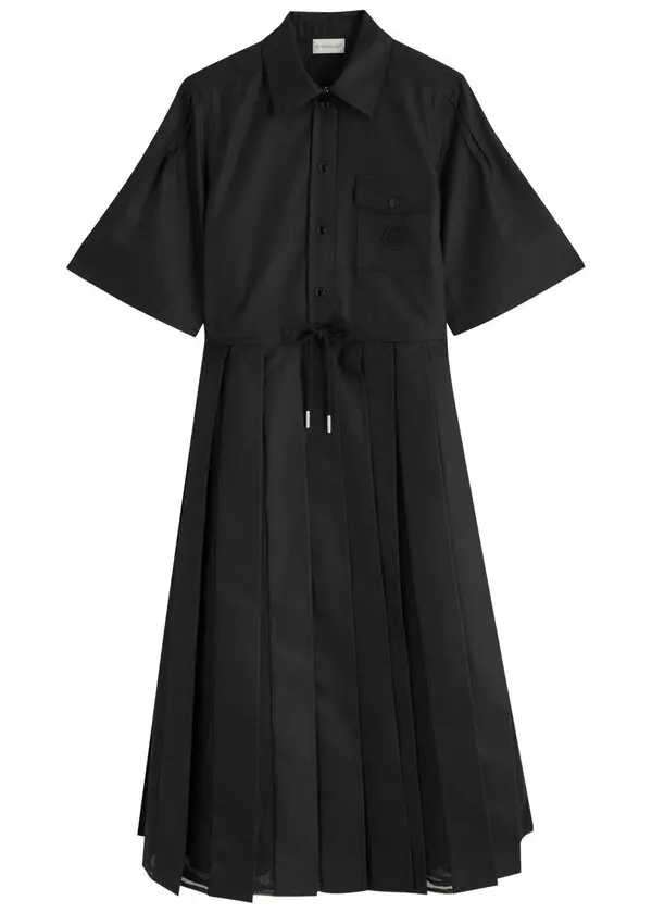 Moncler Pleated Cotton-blend Midi Shirt Dress