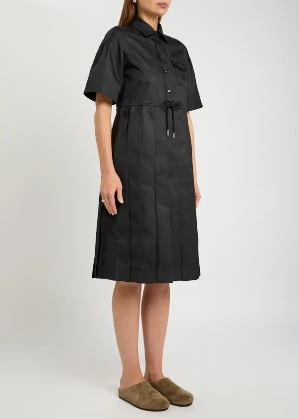 Moncler Pleated Cotton-blend Midi Shirt Dress