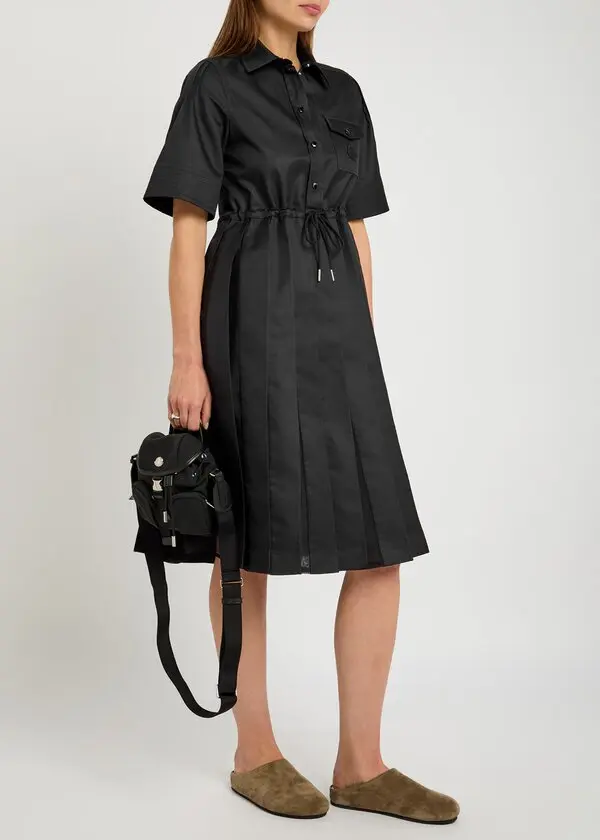 Moncler Pleated Cotton-blend Midi Shirt Dress