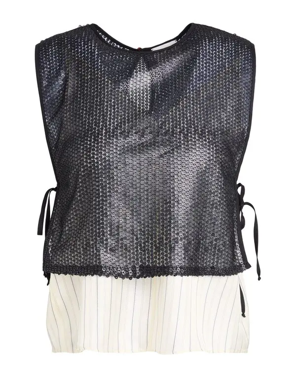ALYSI Tulle And Chiffon Appliquéd Sleeveless Top - Black