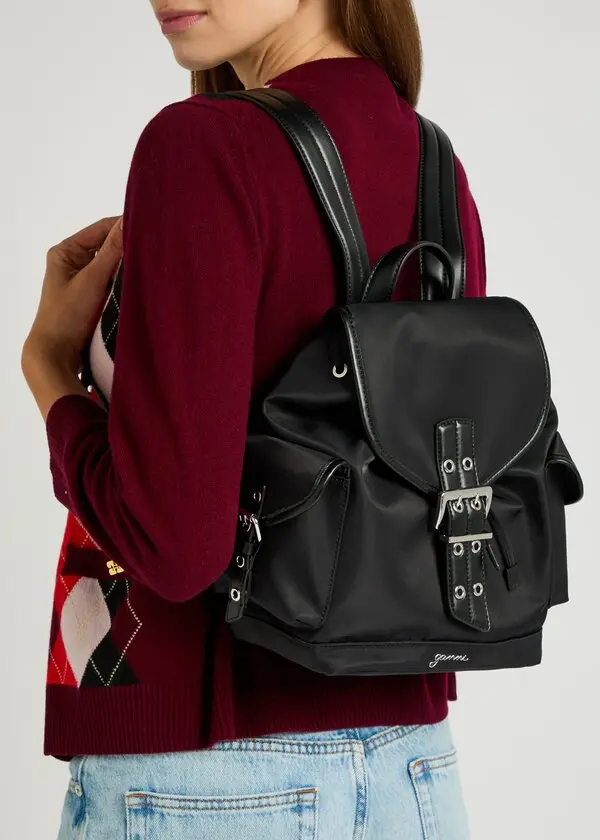 GANNI Bucky Nylon Backpack With Buckled Flap