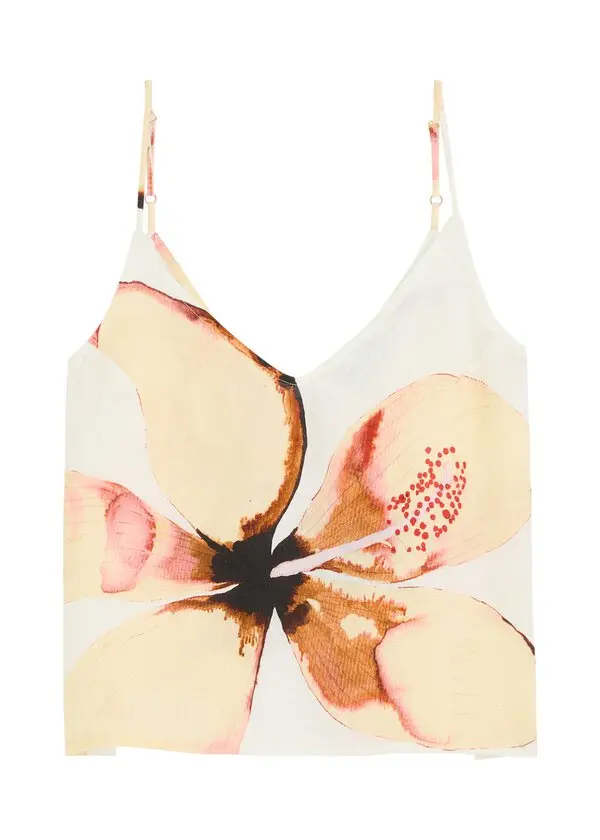 Desmond & Dempsey Hibiscus Printed Linen Camisole Top - Multicoloured