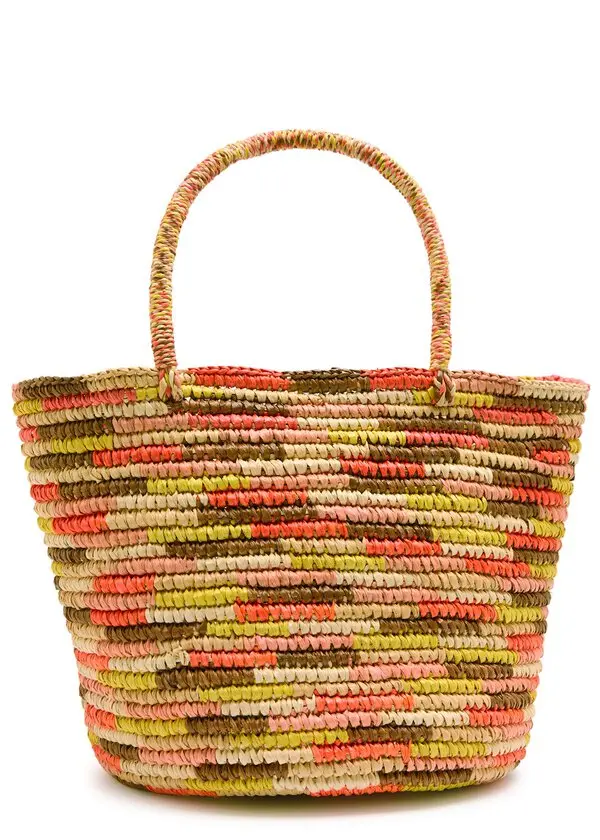 SENSI STUDIO Woven Striped Straw Tote
