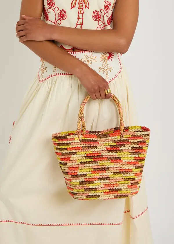 SENSI STUDIO Woven Striped Straw Tote