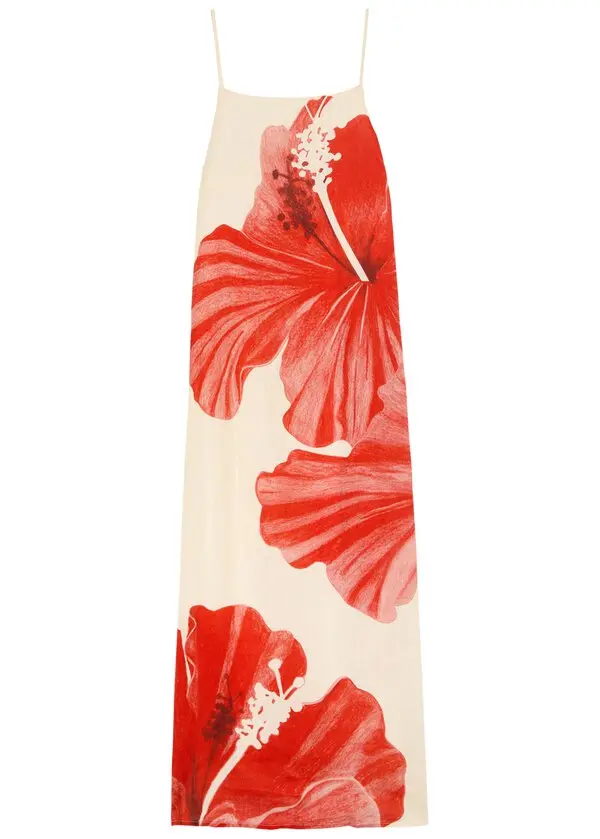 Desmond & Dempsey Floral-printed Linen Night Dress - Red