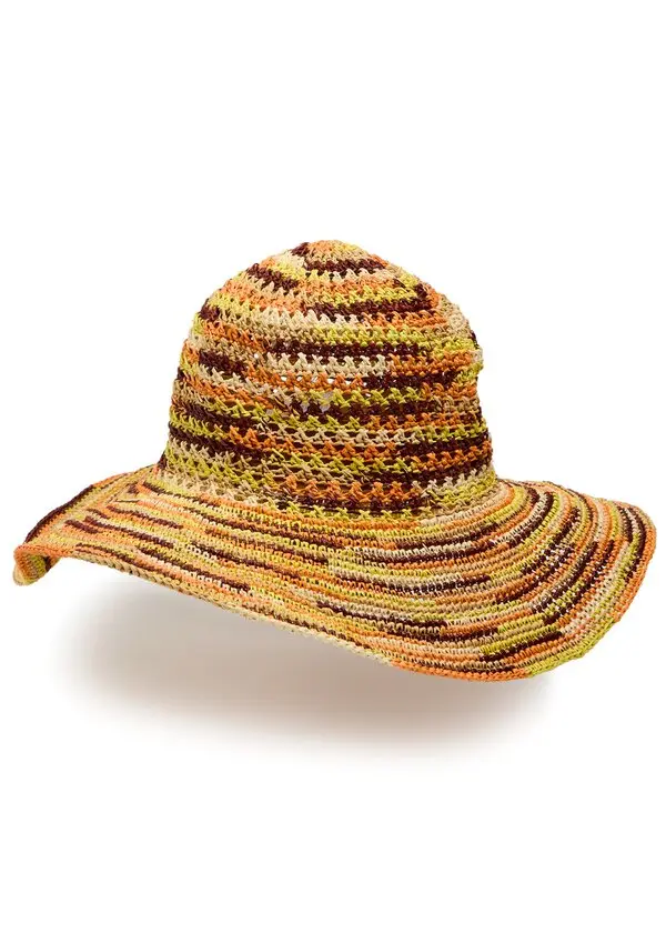 SENSI STUDIO Crochet Striped Straw Sun Hat - Multicoloured