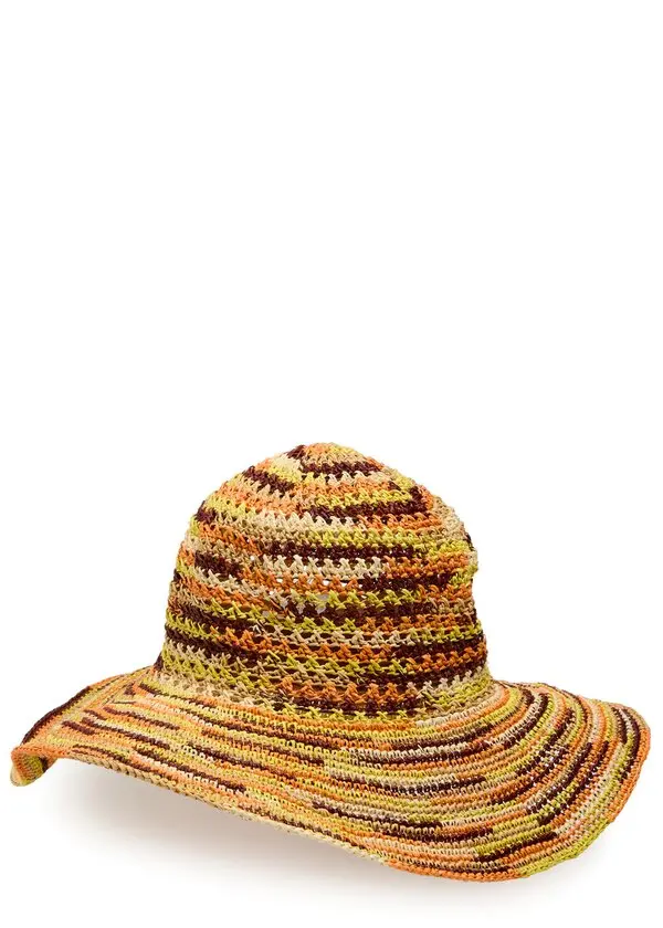 SENSI STUDIO Crochet Striped Straw Sun Hat - Multicoloured