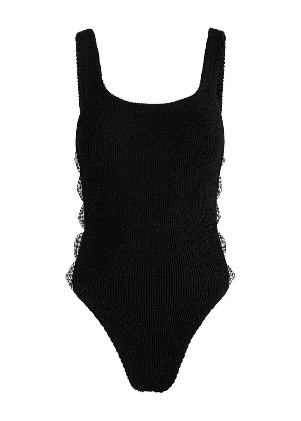 Hunza G Tiffany Bow-embellished Crinkle Swimsuit - Black