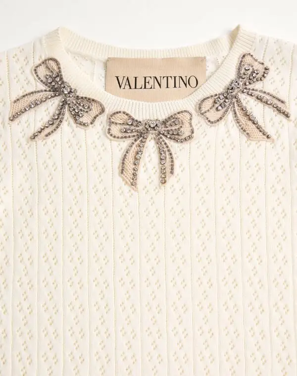 Valentino Garavani Embroidered Bow Cotton Top - Ivory