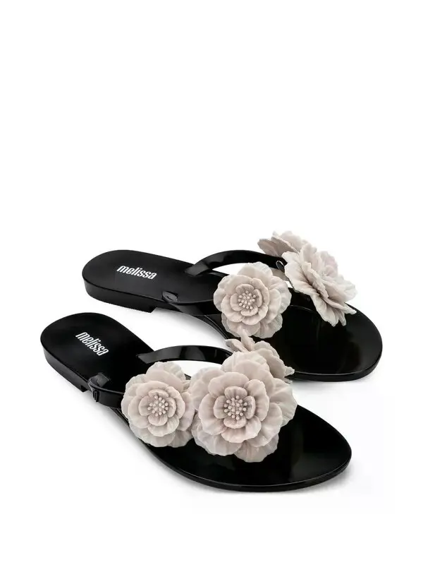 Melissa Harmonic Springtime Floral-embellished Flip Flops - Black