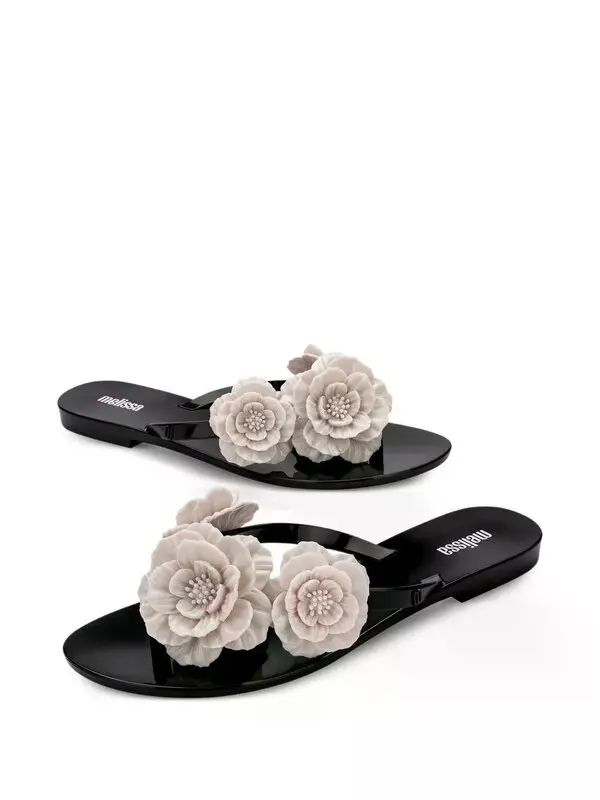Melissa Harmonic Springtime Floral-embellished Flip Flops - Black