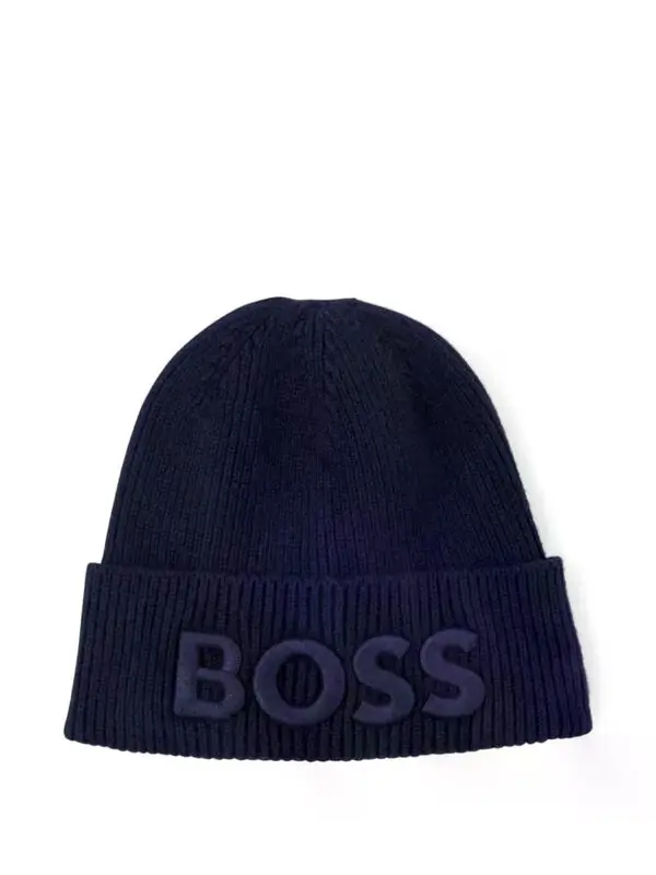 BOSS Logo-embroidered Beanie - Blue