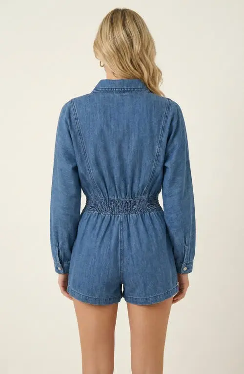 MODENAIRE Zip Front Romper With Smocked Waist And 3/4 Sleeves
