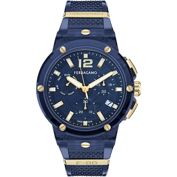 FERRAGAMO F-80 Translucent Chronograph Strap Watch - Blue