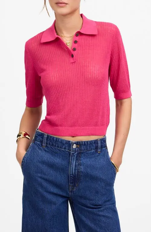 Madewell Short Sleeve Polo Sweater - Bright Pink