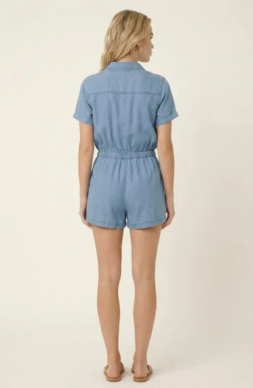 MODENAIRE Utility Denim Romper With Pockets