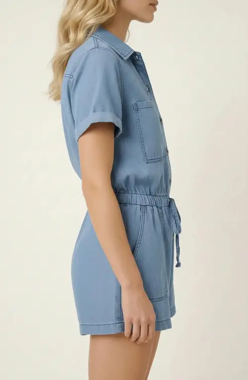 MODENAIRE Utility Denim Romper With Pockets