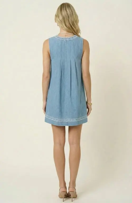 MODENAIRE Sleeveless Mini Dress With Embroidered Trim