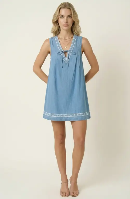 MODENAIRE Sleeveless Mini Dress With Embroidered Trim