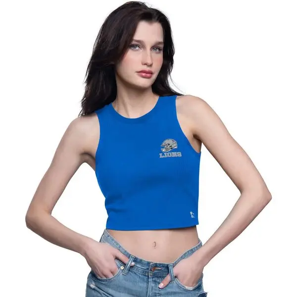 STARTER Detroit Lions Show Up Cropped Tank Top