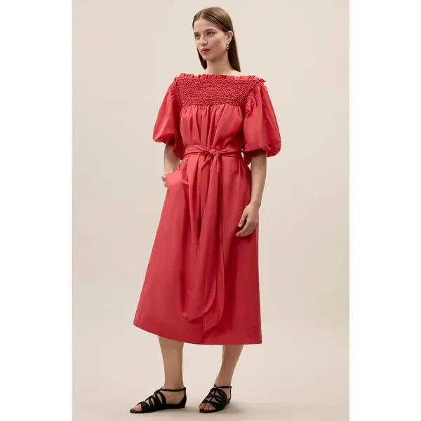 Rebecca Taylor Merrick Silk-cotton Midi Dress - Scarlet