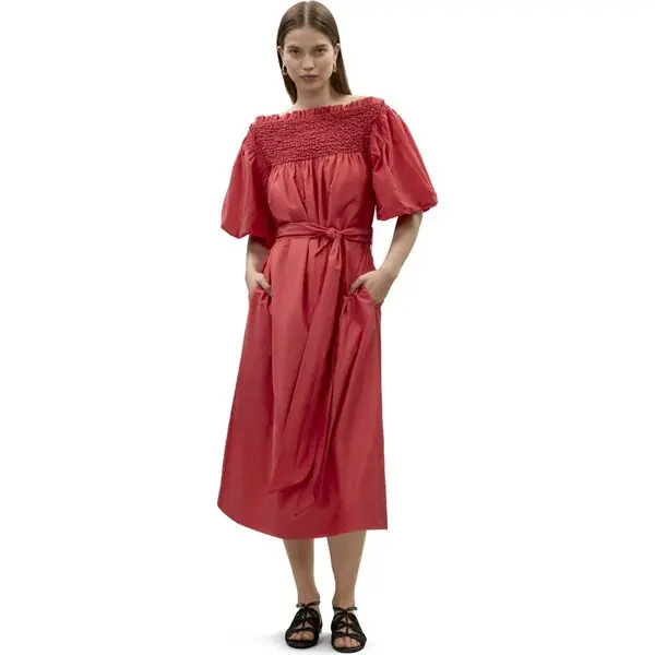 Rebecca Taylor Merrick Silk-cotton Midi Dress - Scarlet