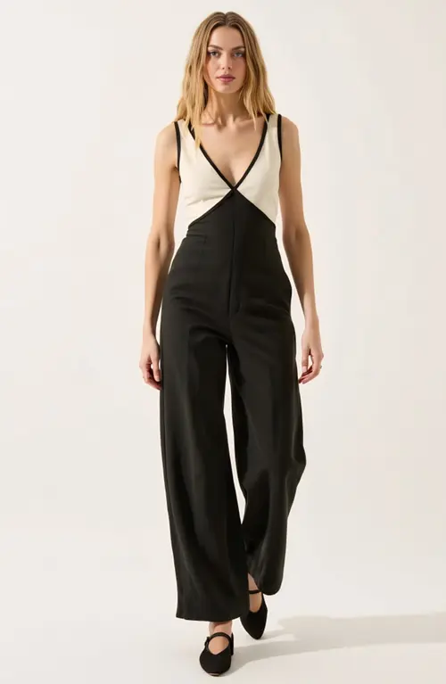 MODENAIRE Sleeveless Wide-leg Jumpsuit With Deep V-neckline - Black / Cream