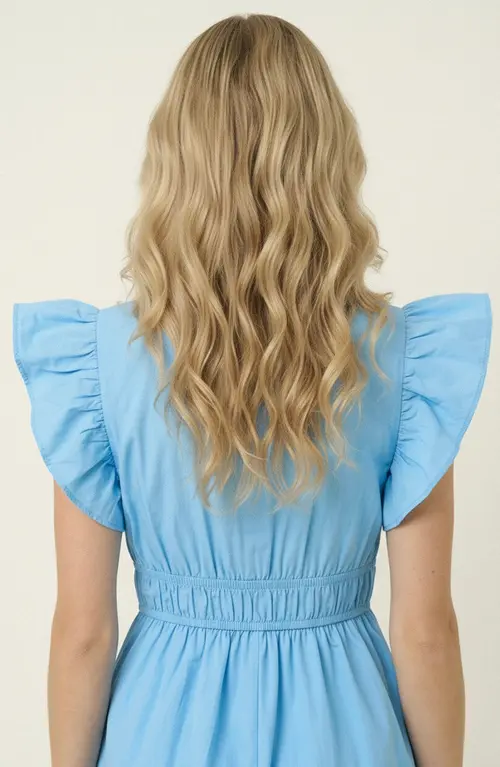 MODENAIRE Smocked Mini Dress With Ruffle Sleeves