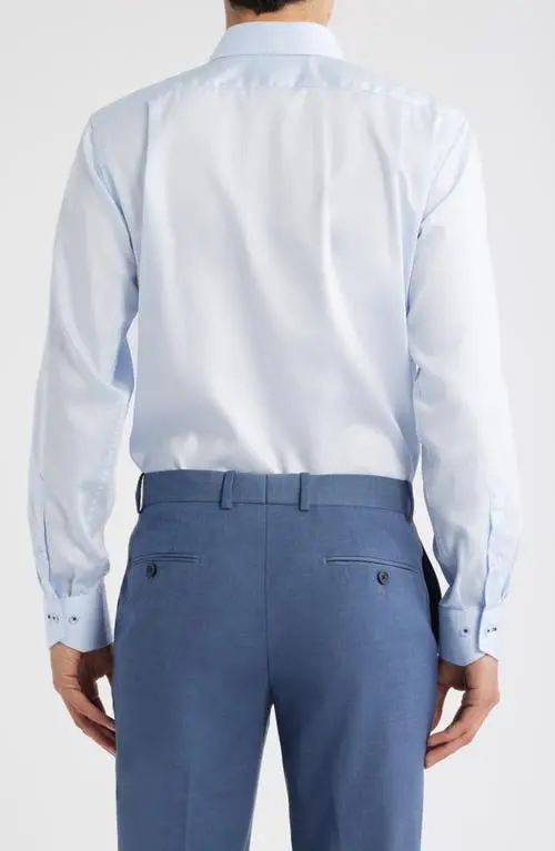 Lorenzo Uomo Trim Fit Cotton Herringbone Dress Shirt - Light Blue