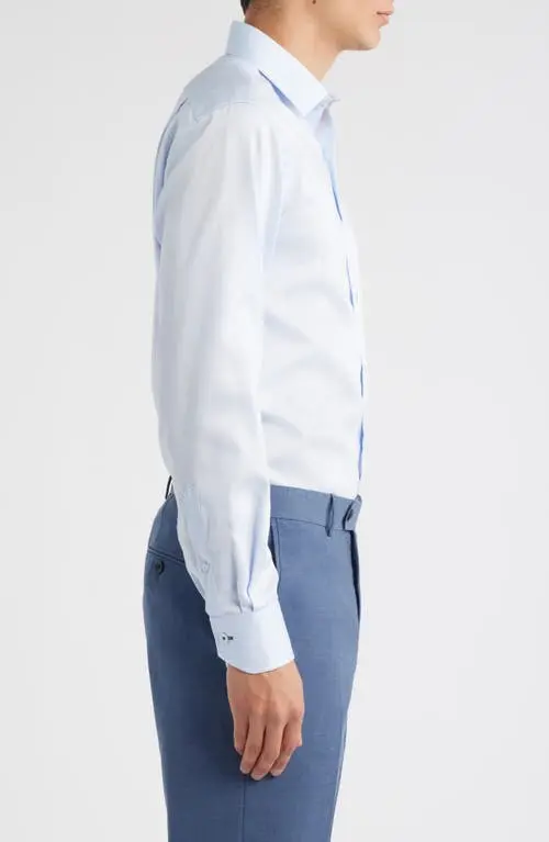 Lorenzo Uomo Trim Fit Cotton Herringbone Dress Shirt - Light Blue