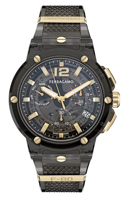 FERRAGAMO F-80 Translucent Chronograph Strap Watch - Black