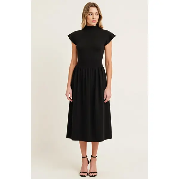 MODENAIRE Scallop Edge Sleeveless Knit Midi Dress - Black