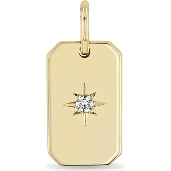 Zoe Chicco 14k Gold Diamond Star Dog Tag Charm - Yellow Gold