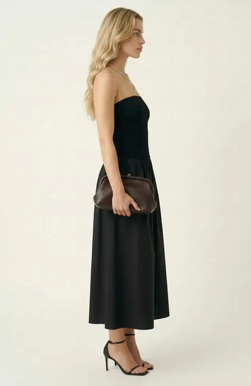 MODENAIRE Strapless Smocked Bodice Midi Dress With Pockets